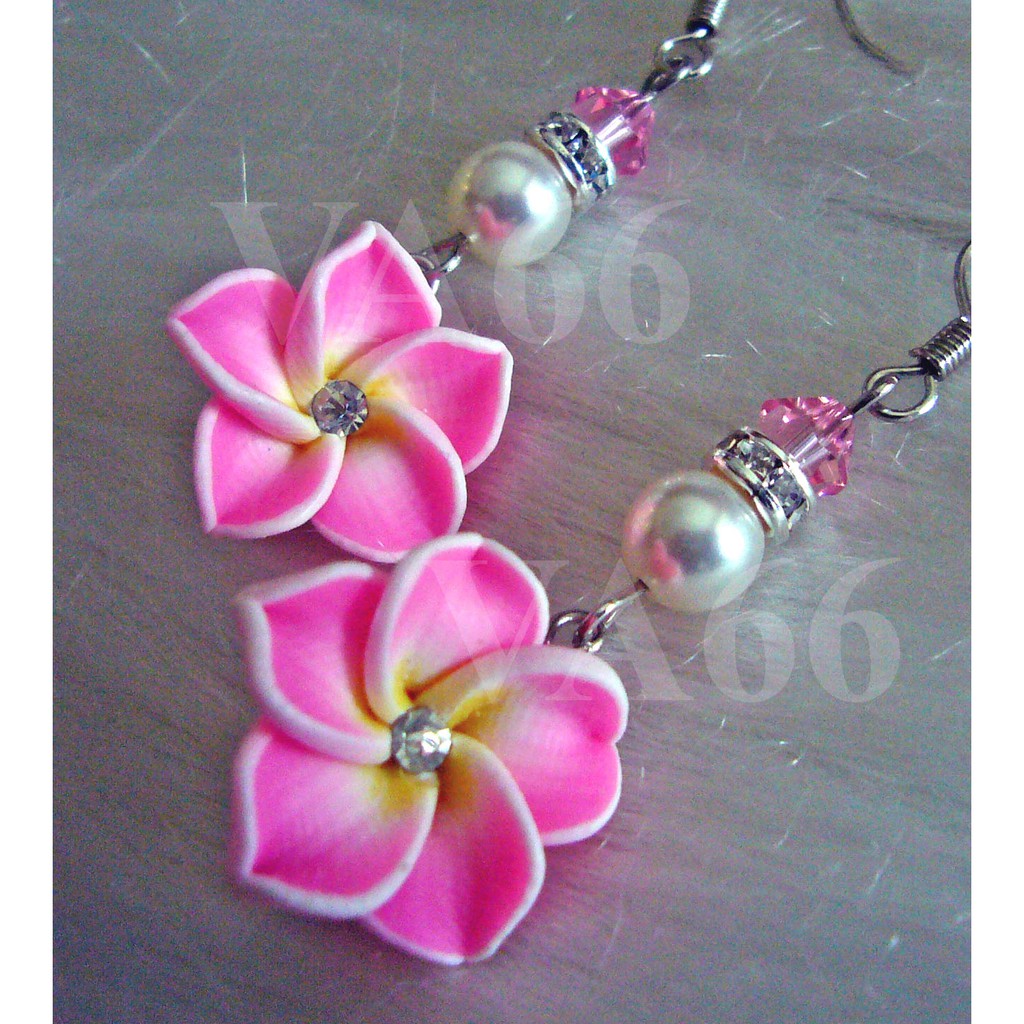 Pink Flower Earrings Swarovski Crystal Pearl Bridal Anting Bunga ...