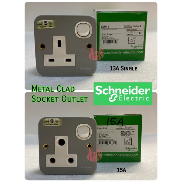 Schneider Electric ESM Metal Clad 13A / 15A 1 Gang Single Switched ...