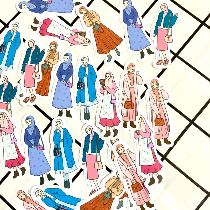 [ 12pcs ] cute sticker hijab women korea styles | planner sticker ...