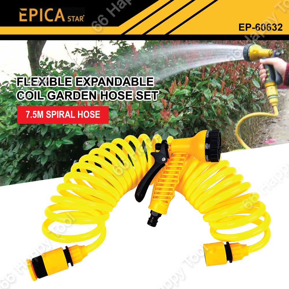 EPICA STAR EP-60632 Flexible 7.5M Expandable Eva Coil Garden Hose Set ...