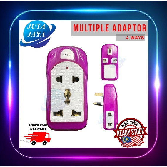 4 Way Multi Adaptor Extension 13A LED Neon Adapter 2/3 Pin Socket Soket ...