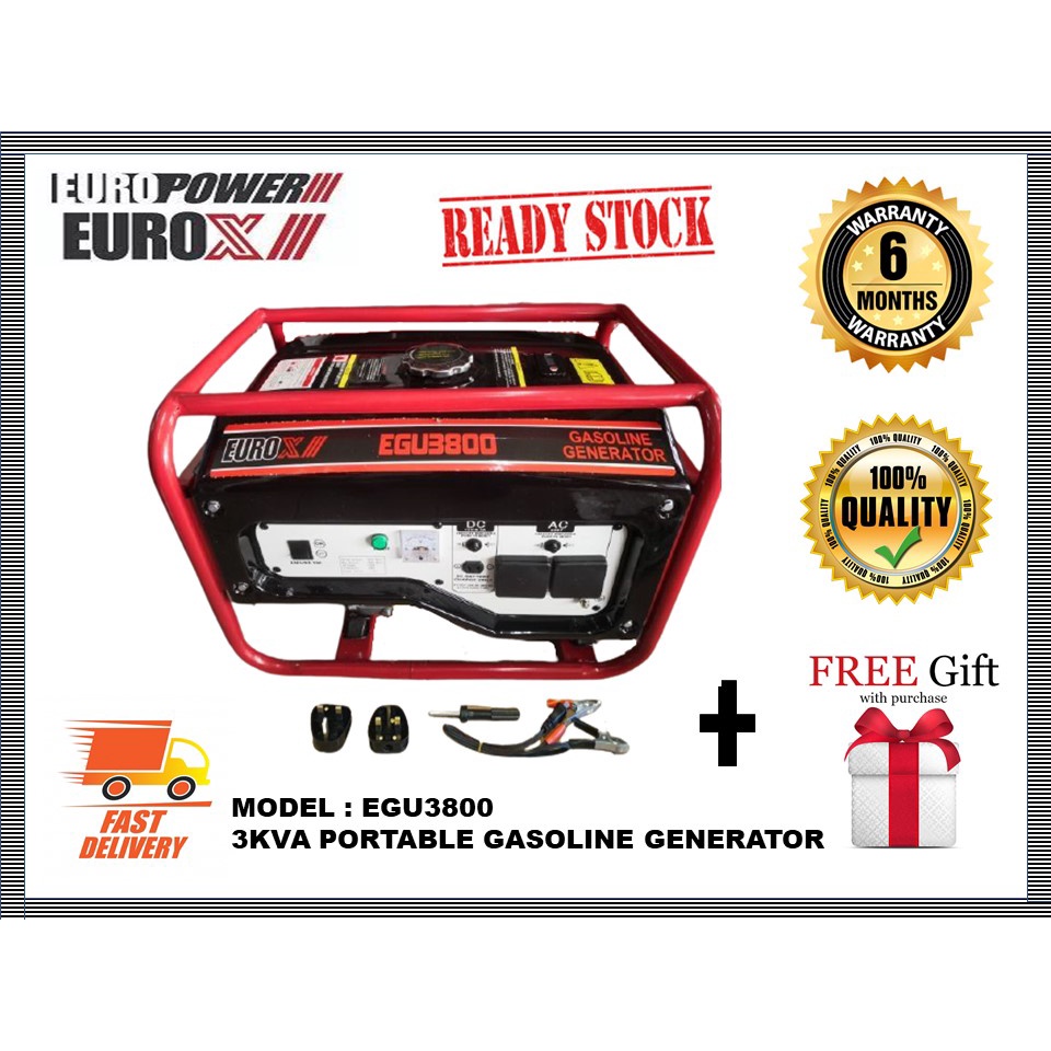 EUROX EGU3800 3KW 4-STROKE PORTABLE GASOLINE GENERATOR , PETROL GENSET | Shopee Malaysia