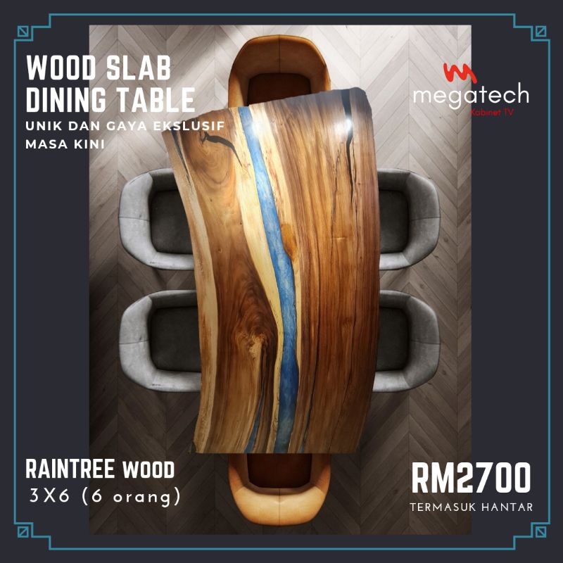 Meja makan kayu balak / dining table wood slab | Shopee Malaysia