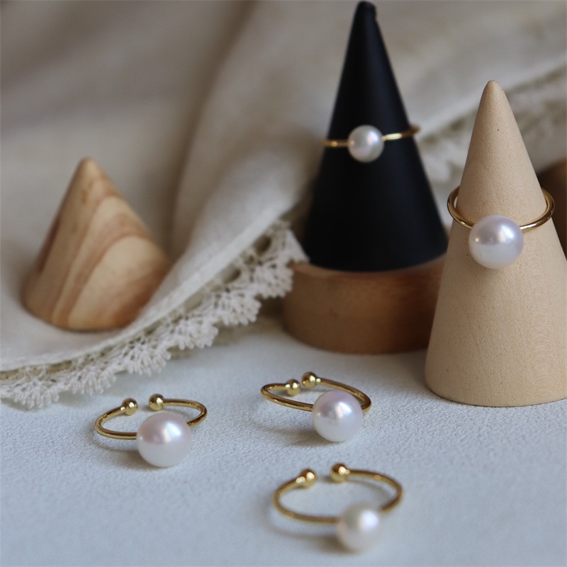 18k gold plated real freshwater pearl ring adjustable simple ring ...