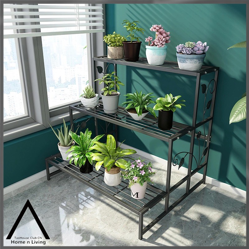 Rak Pasu Bunga Garden Rack Rak Pasu Besi Iron Flower Pot Stand 2 Tier 3 ...