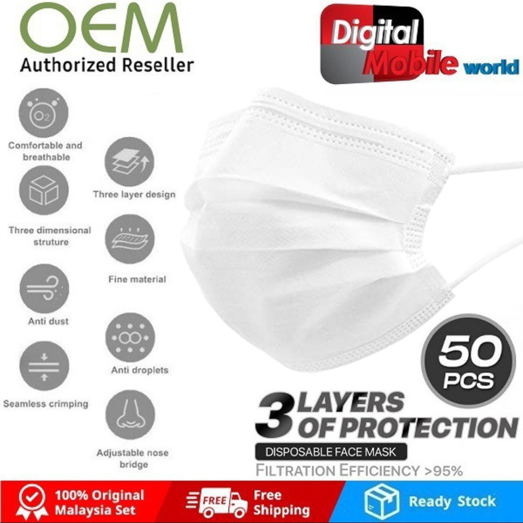 Full WHITE Colour 3ply Face Mask 50pcs 白色三层口罩 Mask Putih | Shopee Malaysia