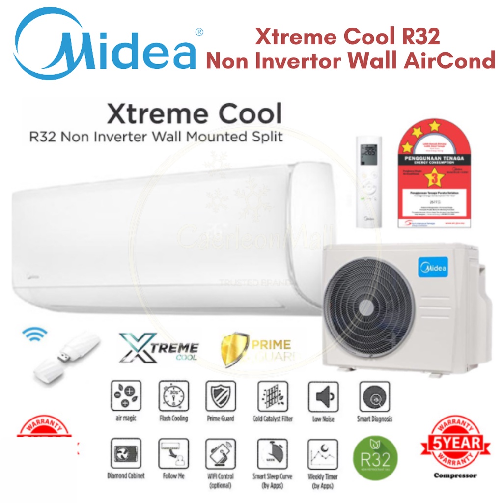 Midea MSAG Series Air Conditioner X-Treme Cool Series R32 Wall Non-Inverter (1HP/1.5HP/2HP/2.5HP ...