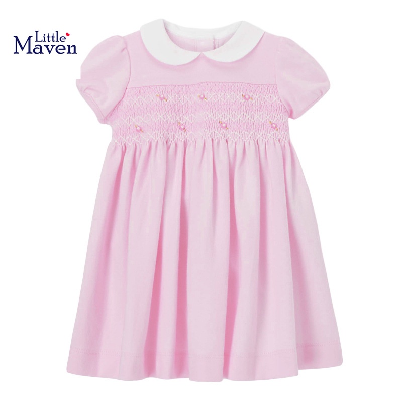Little Maven 2022 Solid Color Baby Girls Cotton Princess Short Sleeve ...