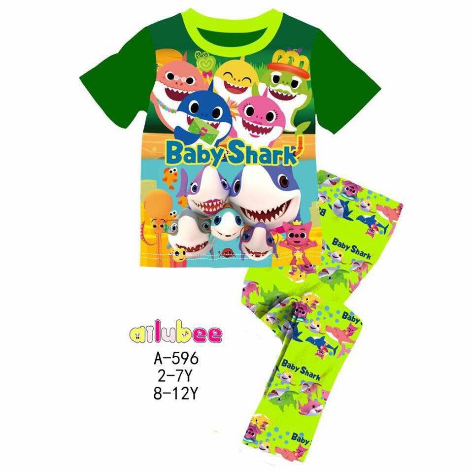 READYSTOCK A596 BABY SHARK GREEN UNISEX PYJAMAS 3M 12M 18M 2Y 7Y 8Y 9Y ...
