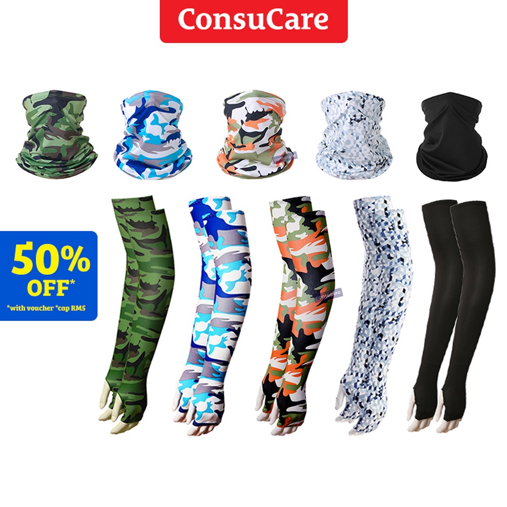 Handsock Arm Sleeve / Mask Bandana UV Protection Camo Muslimah Men ...