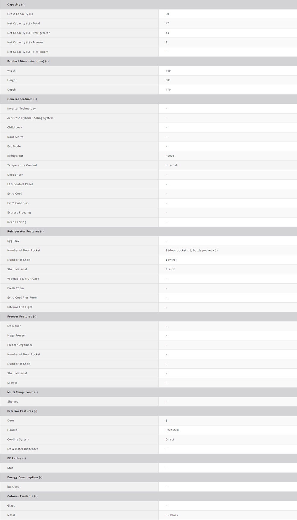 Sharp SJM60MK 60L Adjustable Feet with Recessed Handle Minibar | Shopee ...