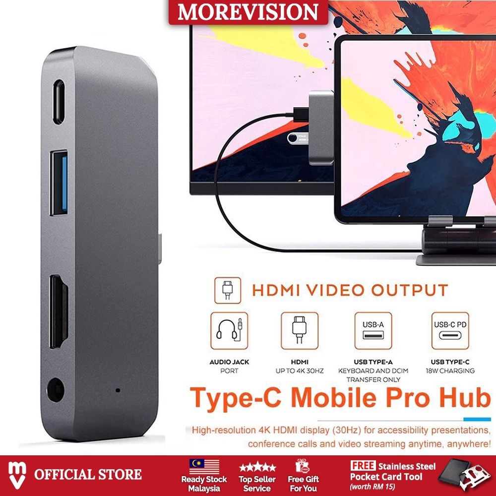 4 in 1 USB Type-C Mobile Pro Hub with USB-C PD Charging 4K HDMI USB 3.0 ...