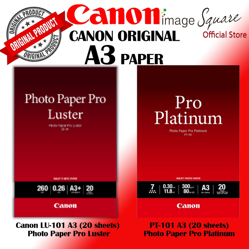 Canon A3 Photo Paper 20 shts LU-101 PT-101 PM-101 Plus Glossy II / Pro ...
