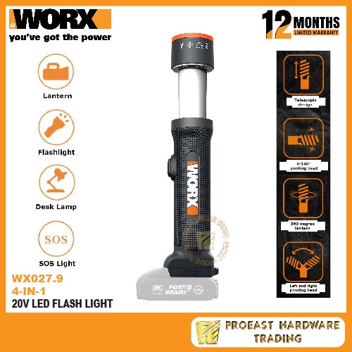 Worx WX027 .9 20V Cordless LED 4 in 1 Flash Light / Outdoor house hold ...