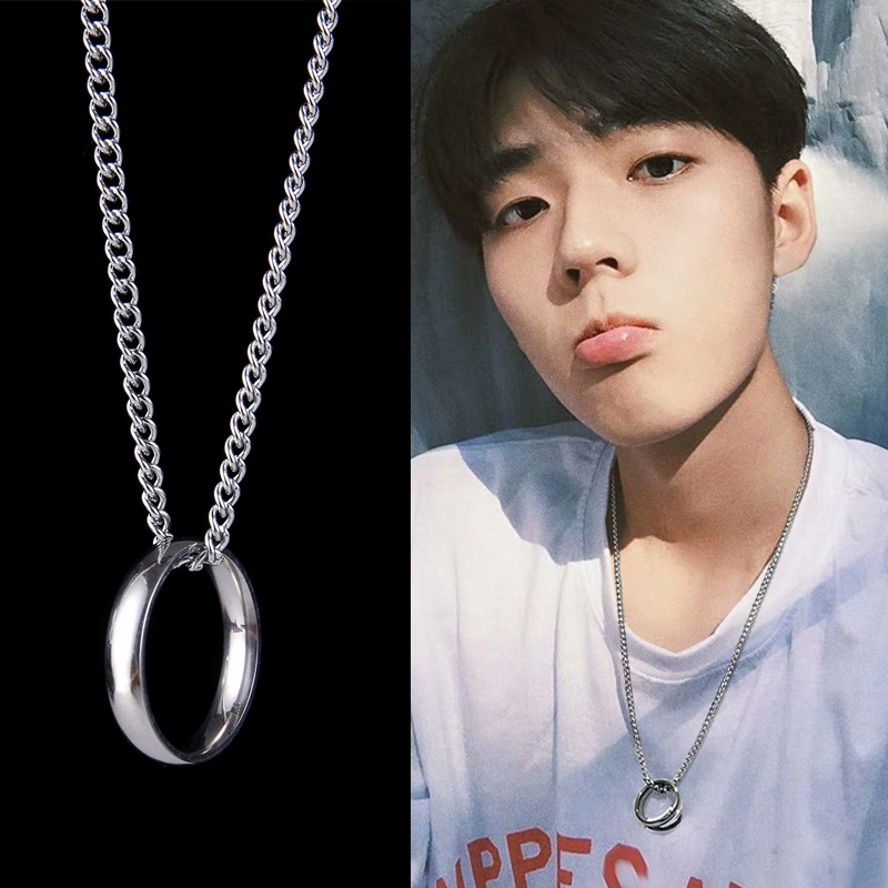 Men Korean Ring Necklace Titanium Steel Pendant Personalitysimple Hip ...
