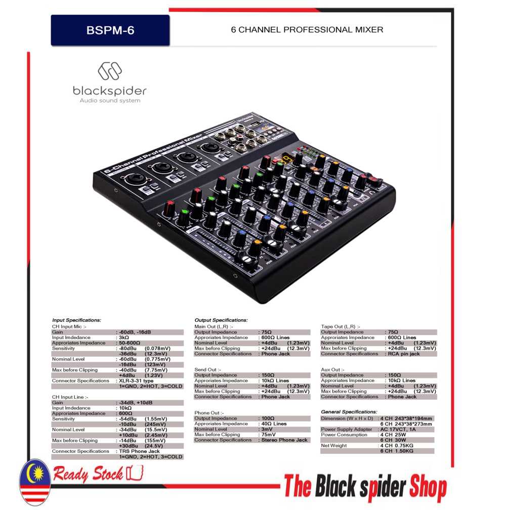 [BLACK SPIDER] BSPM-6 6 CHANNEL MIXER | Shopee Malaysia