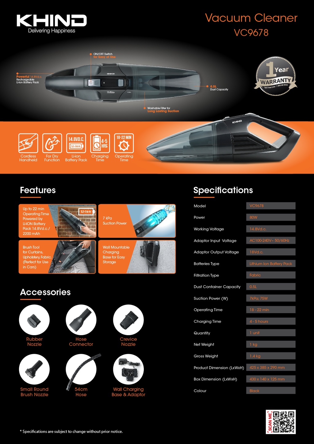 KHIND CORDLESS VACUUM CLEANER (80W) VC9678 / (65W) VC9678MS | Shopee ...