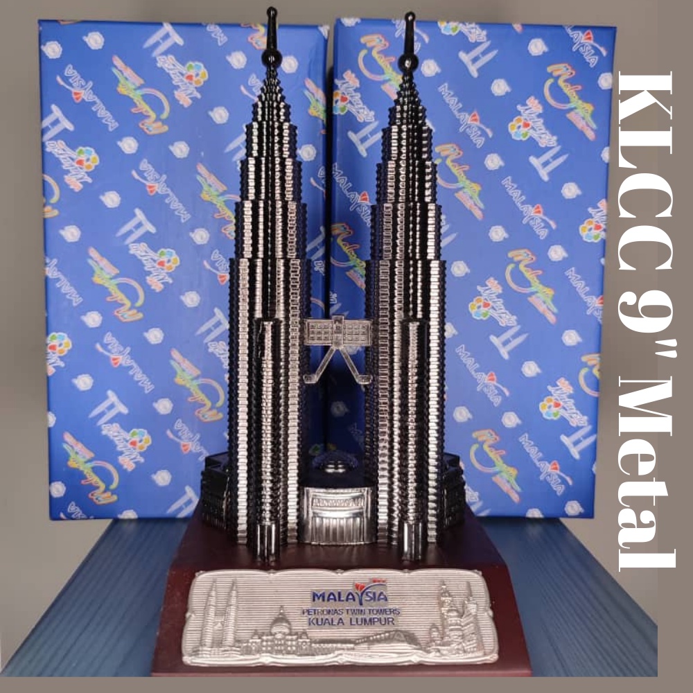 Ready Stock 🎁 KLCC Malaysia 9 Inches Metal Wooden Base Twin Towers With ...