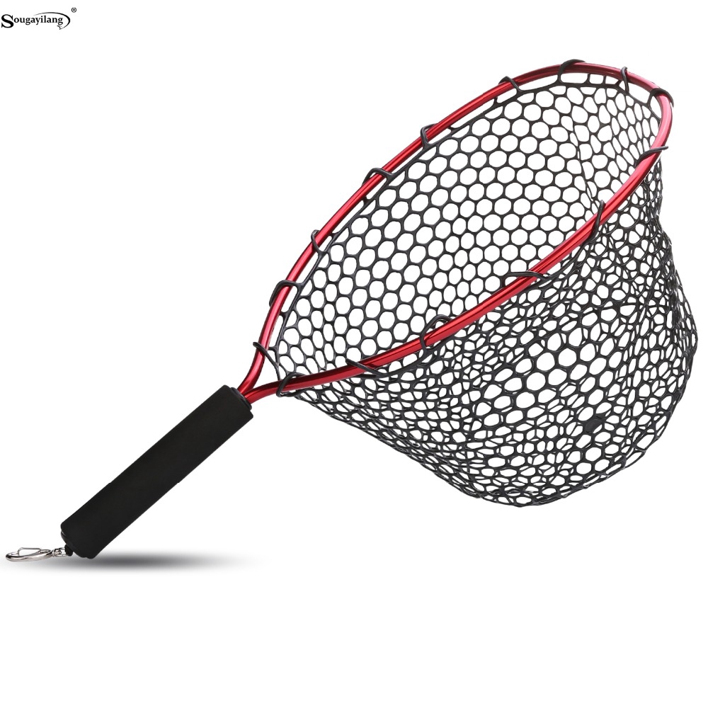 Soft Rubber Red Landing Net Sougayilang 34cm Fly Fishing Net Mesh ...
