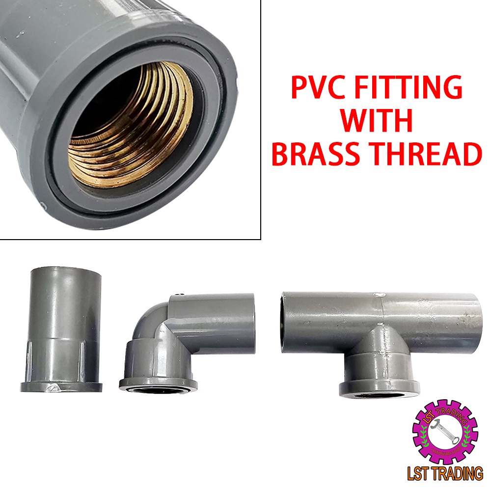 [READY STOCKS] PVC BRASS THREAD FITTING 1/2" ( 15MM) / PVC PT SOCKET / PVC PT ELBOW / PVC PT TEE ...