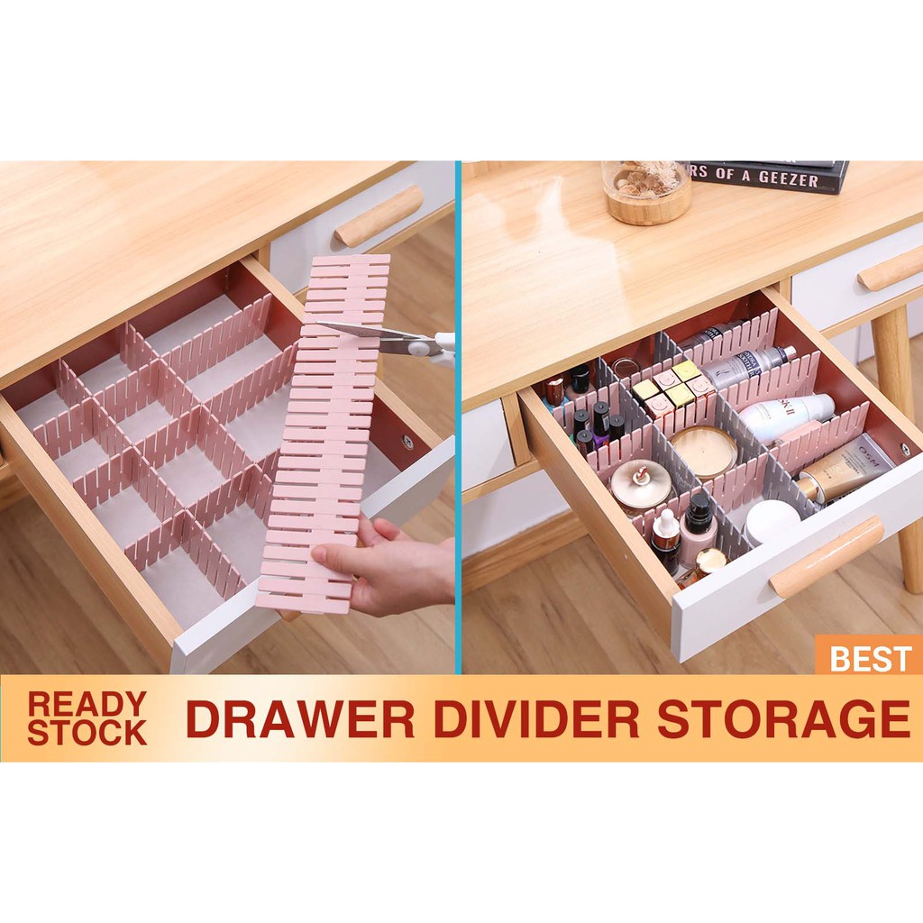 4pc Adjustable Plastic drawer divider DIY Plastic Grid Organizer ...