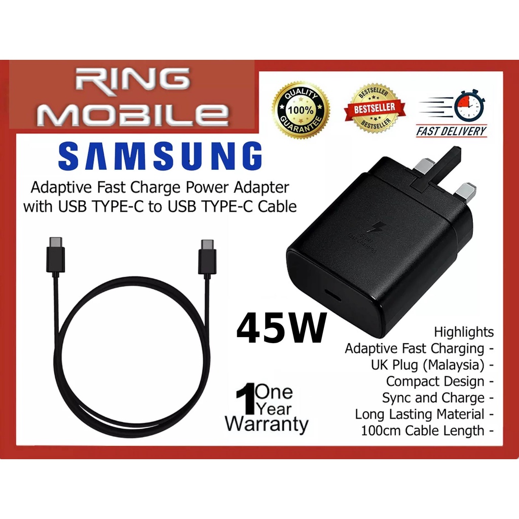 Samsung Adaptive SUPER Fast Charger 45W PD Adaptor with Type C to Type ...