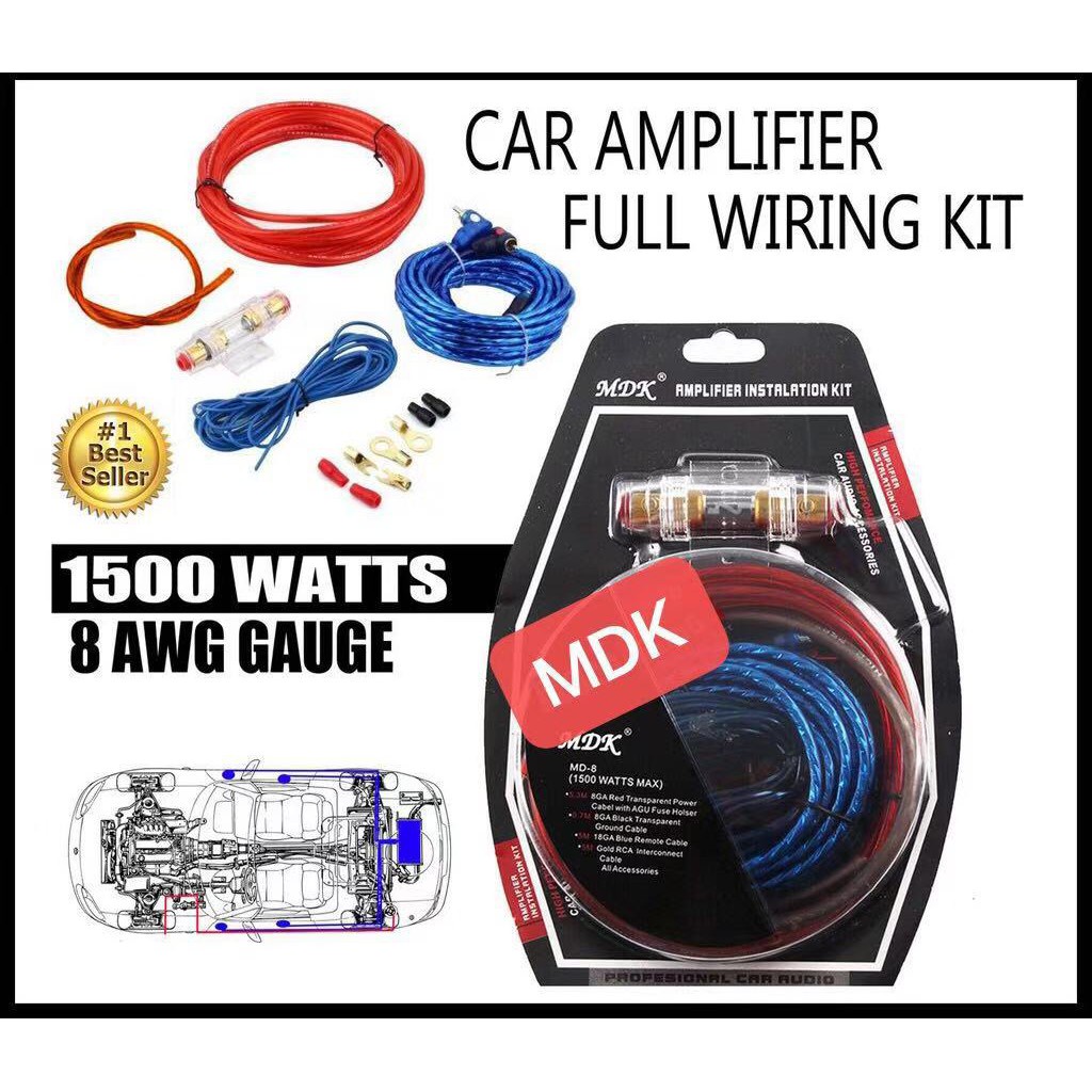 MD-8 Professional Speaker RCA Cable Amplifier Installation Wiring Kit ...