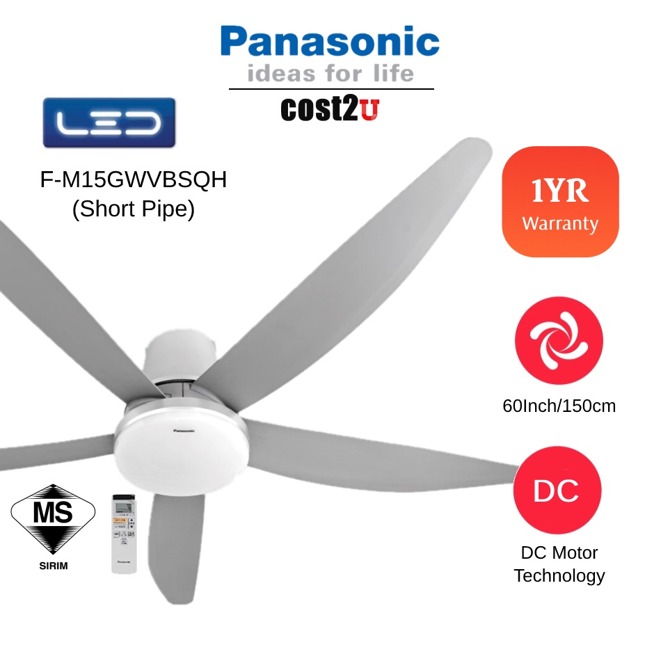 Panasonic 60" 5 Blades LED Ceiling Fan (Short/Long Pipe) DC MOTOR | F ...