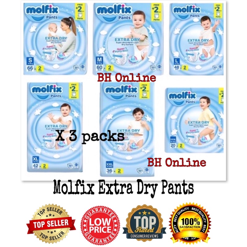 Molfix Extra Dry Pants Diapers For Baby Disposable Diapers ( 3 PACKS ...
