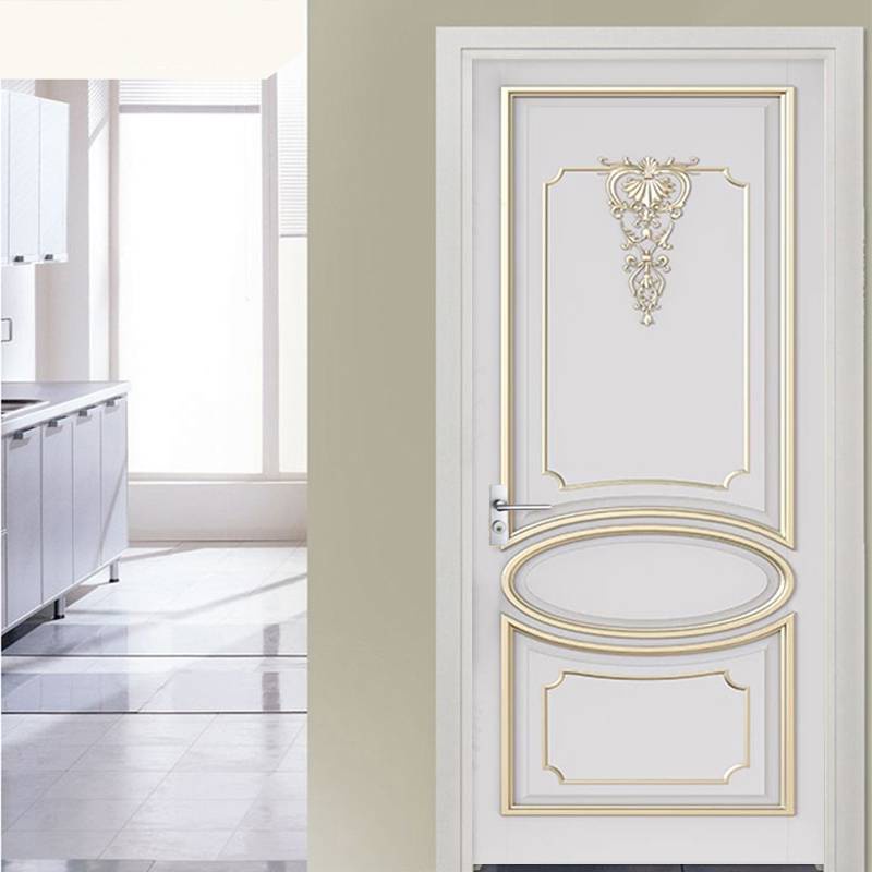 Door Sticker European Style 3D Stereo Plaster Golden Geometric Photo ...