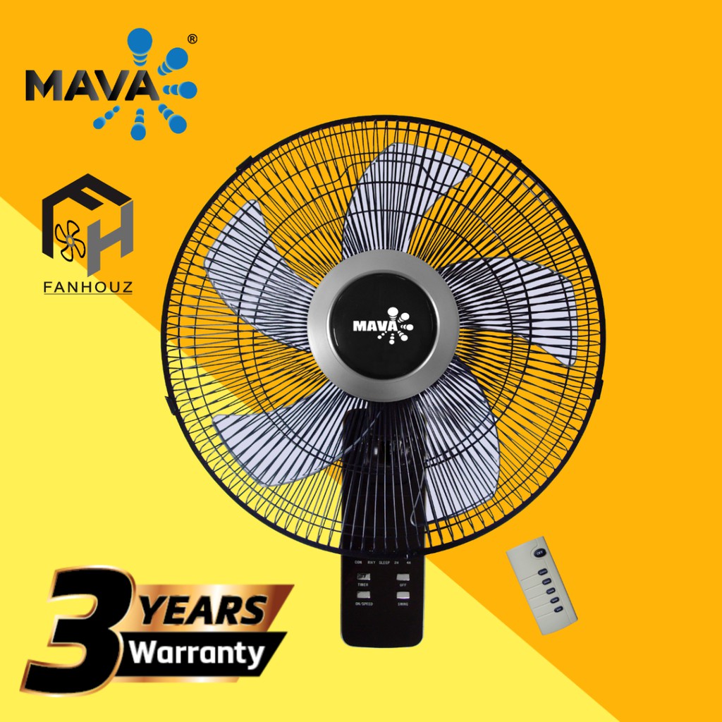MAVA 16" WALL FAN WITH REMOTE CONTROL & PULL CHAIN / 5 BLADES / KIPAS ...