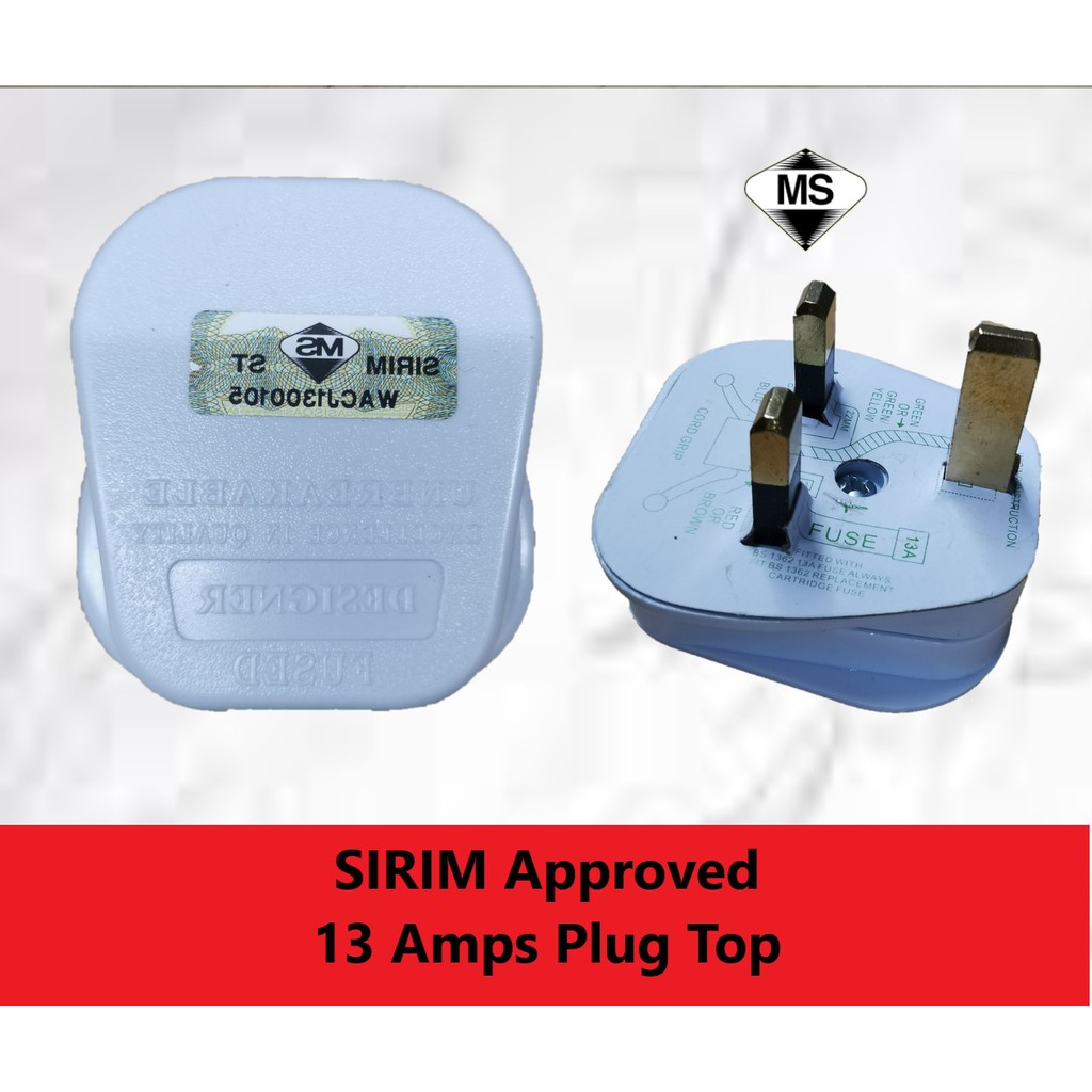 SIRIM 13A White Plug Top Made in Malaysia 3 Pin Style UK Design Safety ...