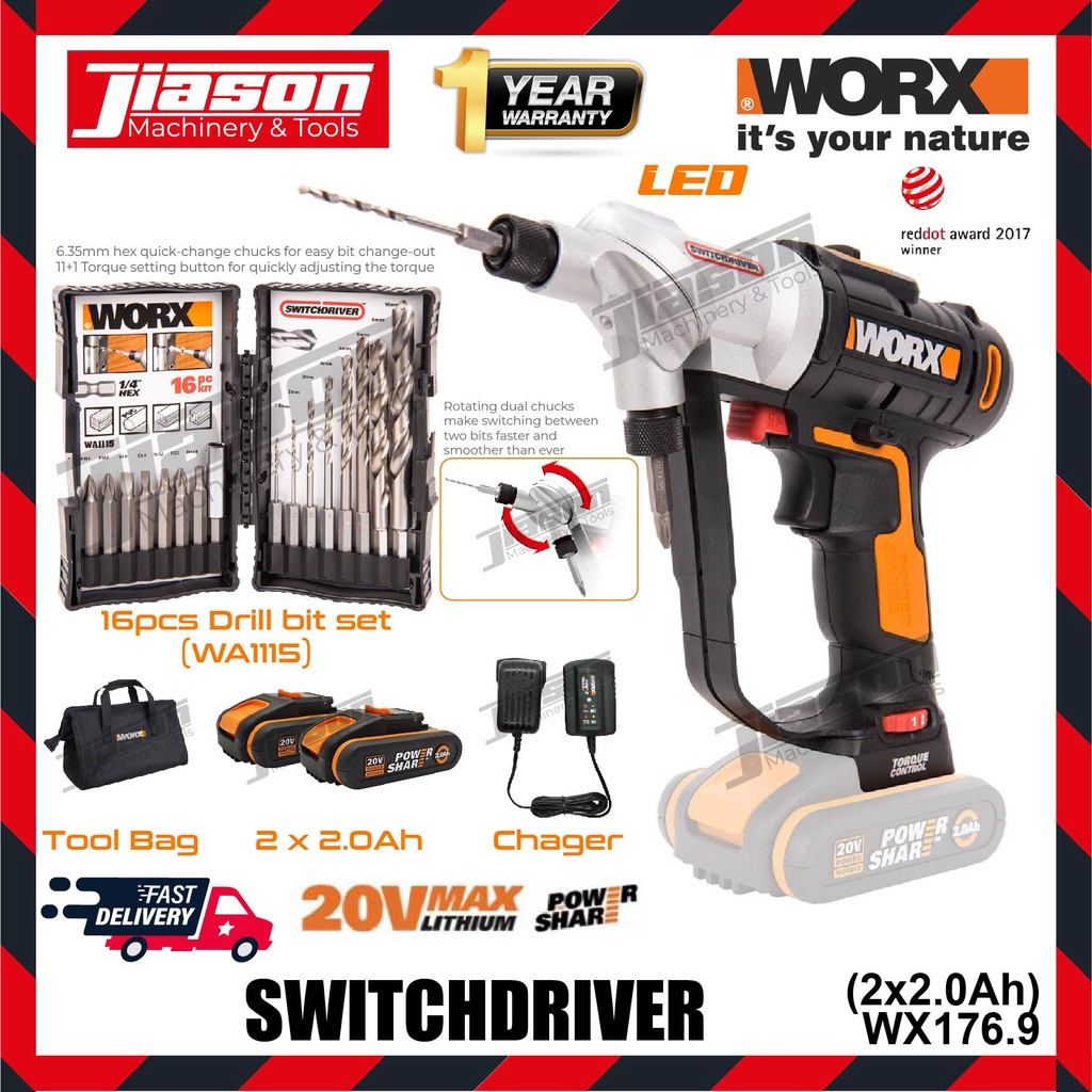 WORX WX176.9 20V Switch Drill/Driver 1500rpm (SOLO/SET) | Shopee Malaysia