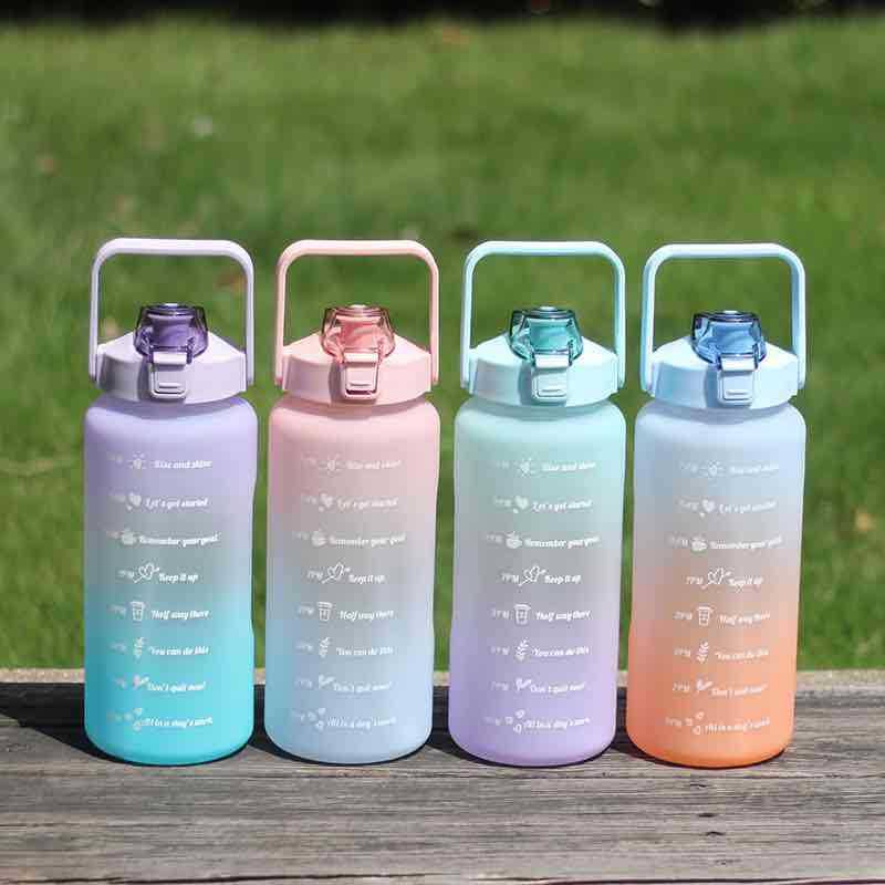 2 Litre 2000ml BIG Drinking Water Bottle with Straw Food Grade Gradient ...