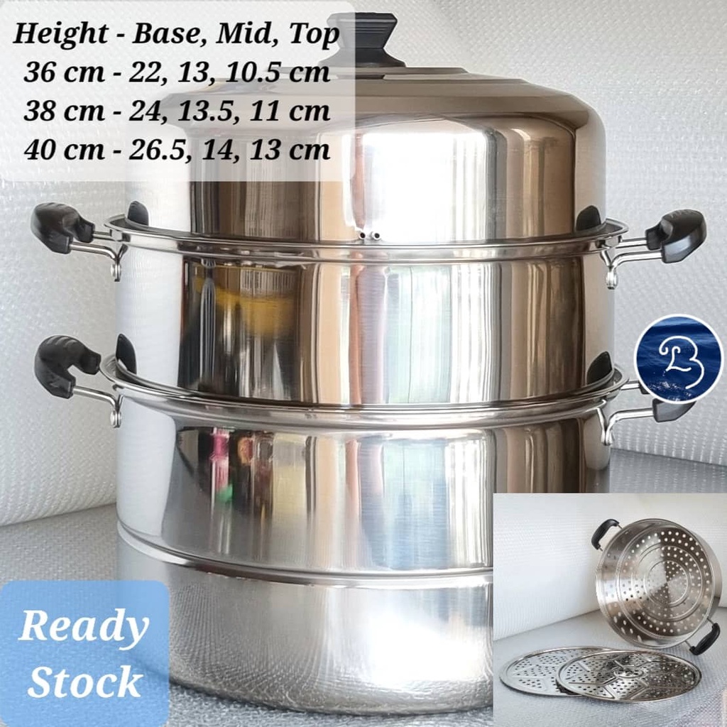 Stainless Steel Steamer Pots with Extra Thickness, 3 Tiers (36, 38, 40 ...