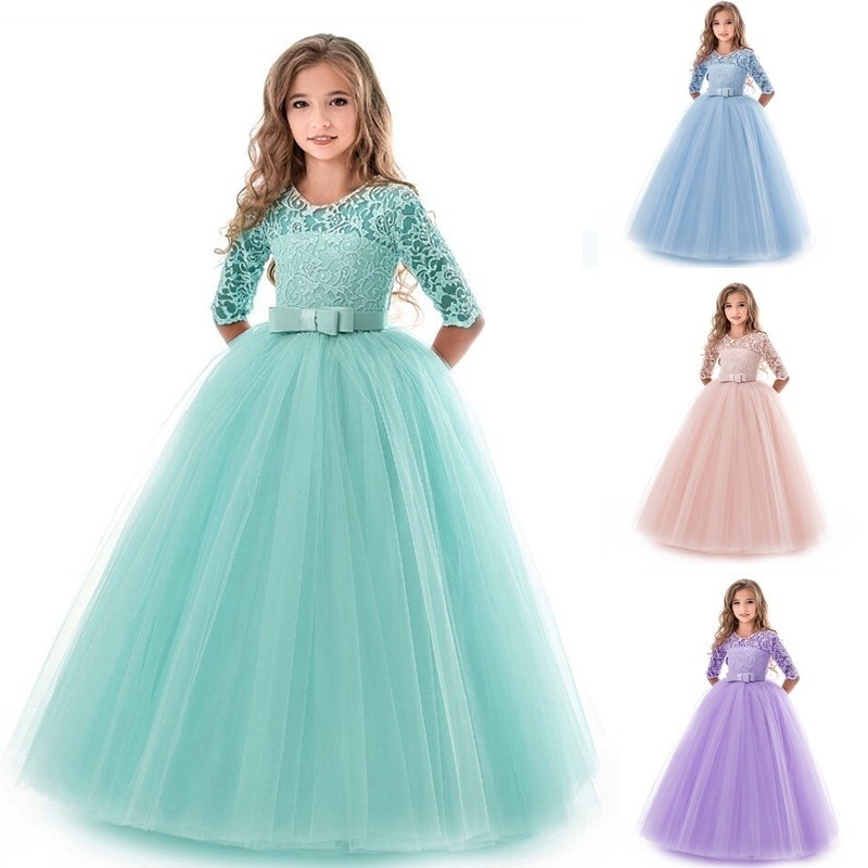 Princess Lace Long Dress Girls Party Dresses Wedding Gown | Shopee Malaysia