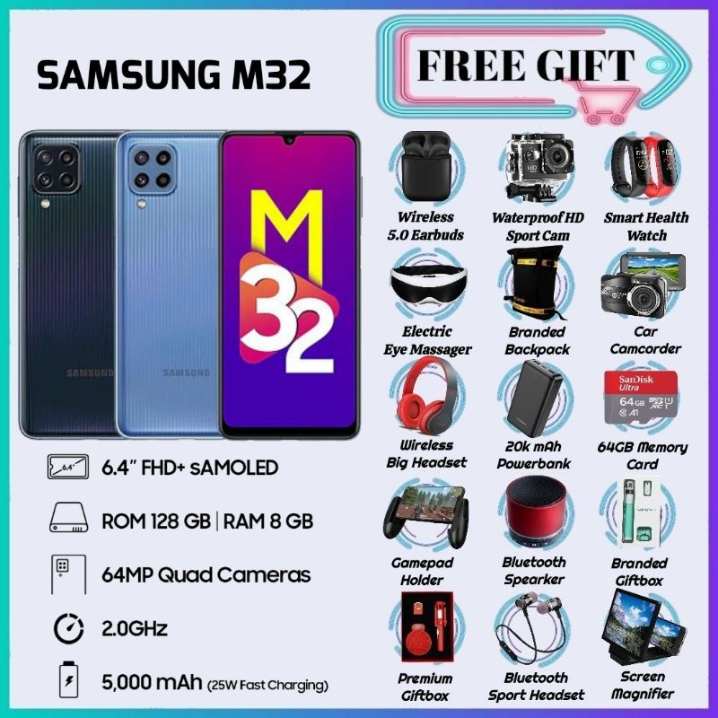 Samsung M32 8GB +128GB | 64MP Quad Camera | 6.4'' AMOLED Display ...