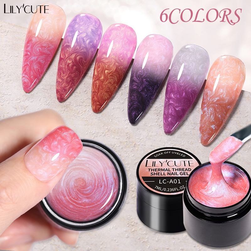 LILYCUTE 7ML Thermal Shell Thread Gel Nail Polish Laser Temperature ...