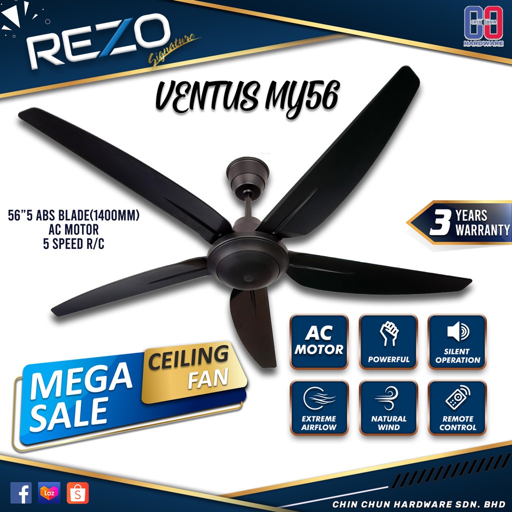 REZO VENTUS MY56 / MAVA VODA 56" CEILING FAN | 56" INCHES | 5 BLADES ...