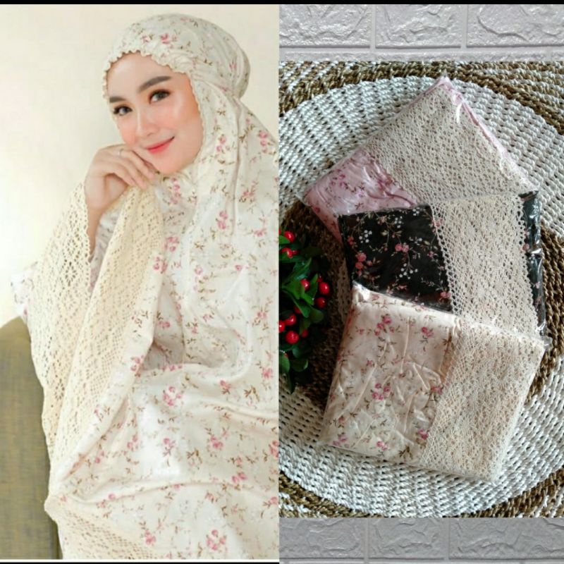 KATUN Japanese cotton Mukena Ori Mix Knitted Lace Flower Motif | Shopee ...