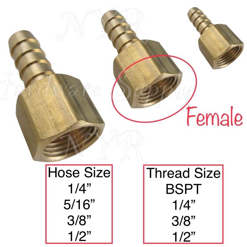 Brass Female Thread Single Tail Barb Union Thread BSPT 1/4” 3/8” 1/2 ...