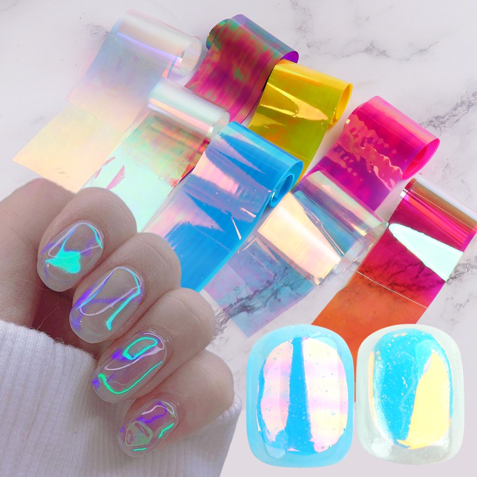 HAMA NAIL 1m /Roll Broken Glass Sticker Foil Nail Decal Gradient Aurora ...