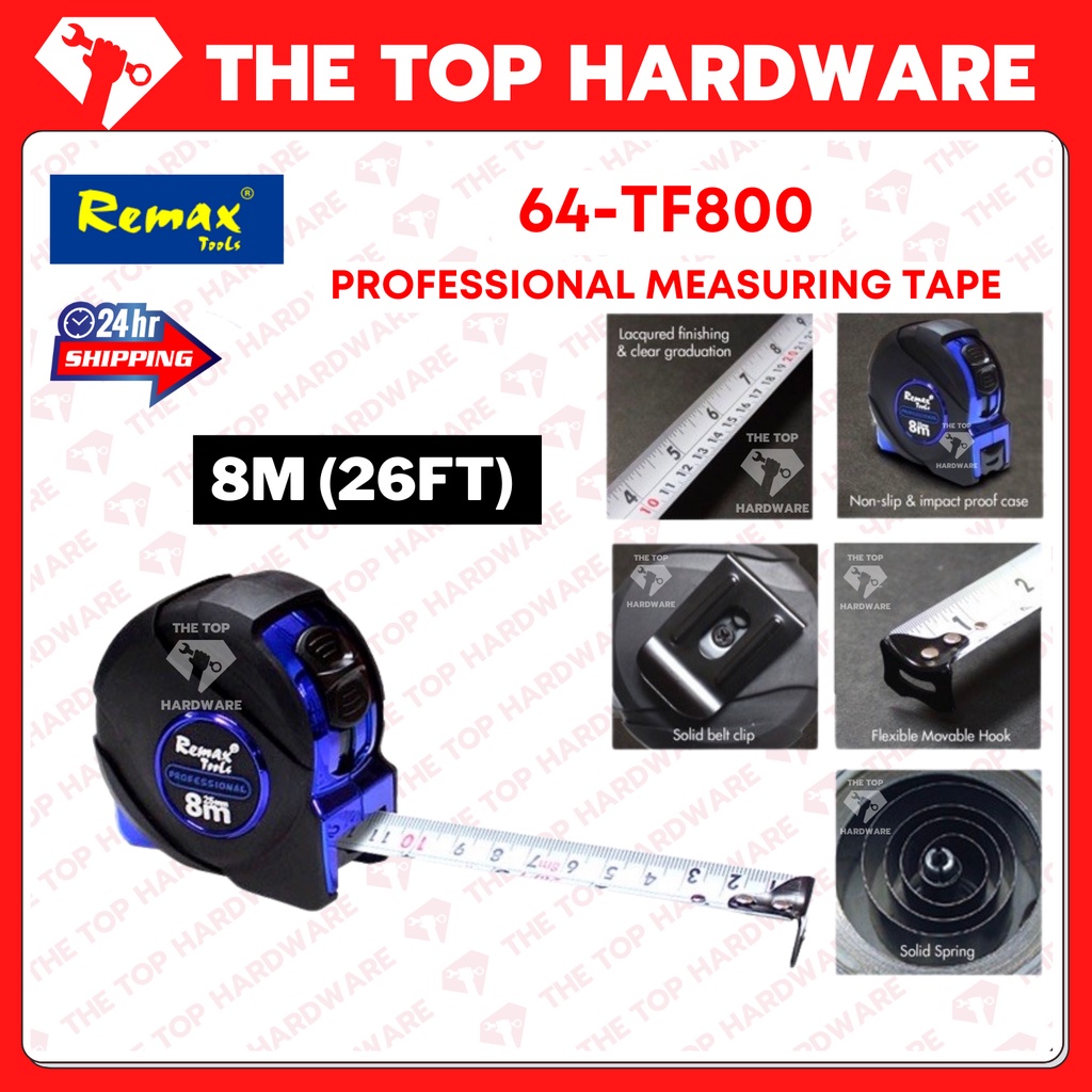 ORIGINAL REMAX 8M PROFESSIONAL MEASURING TAPE NYLON COATED 8 METER 26 FT PITA PENGUKUR UKURAN 64 ...