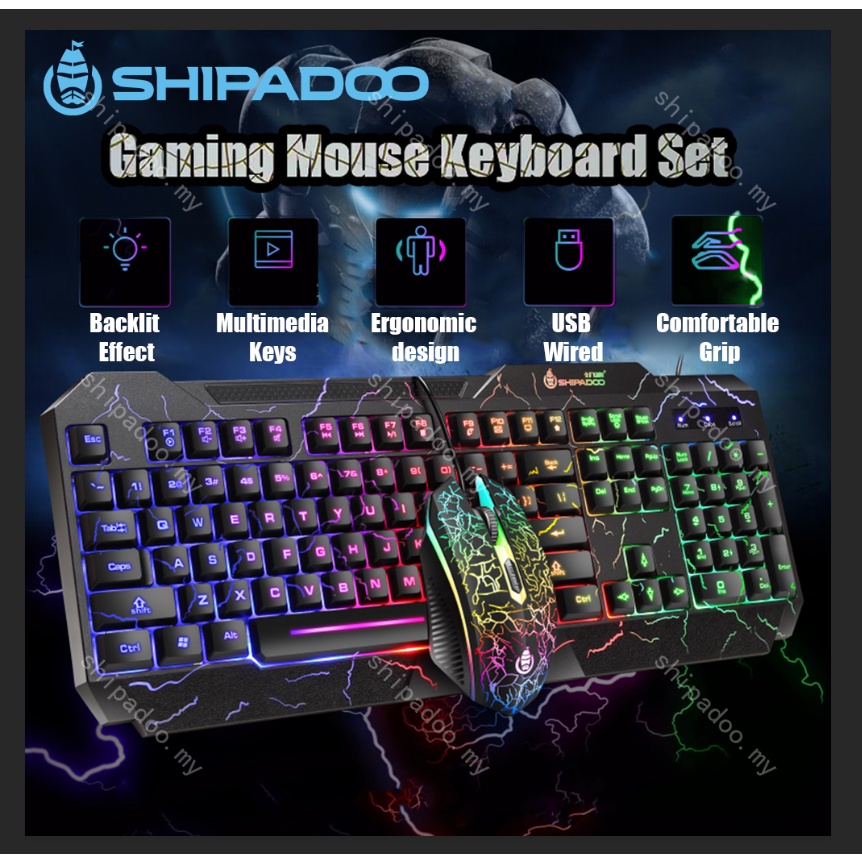 [Ready Stock]Gaming Mouse Keyboard Set SHIPADOO RGB Rainbow Colorful ...
