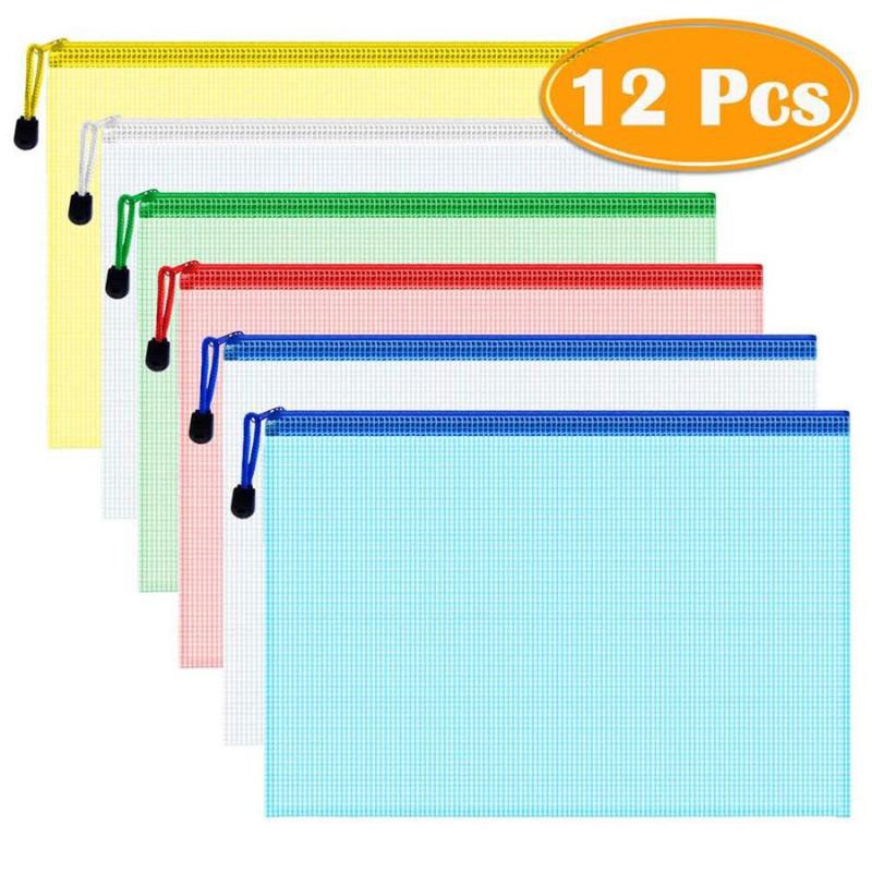 EverToner 12Pcs A4 Size Gridding Waterproof Zip Bag Zip File Document ...