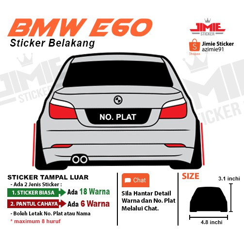 Sticker Kereta BMW E60, Boleh Tukar Warna dan Nombor Plate. | Shopee ...