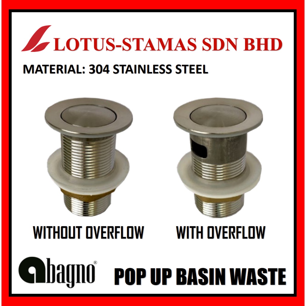 ABAGNO 304 STAINLESS STEEL BASIN POP UP WASTE FOR HAND WASH BASINS ...