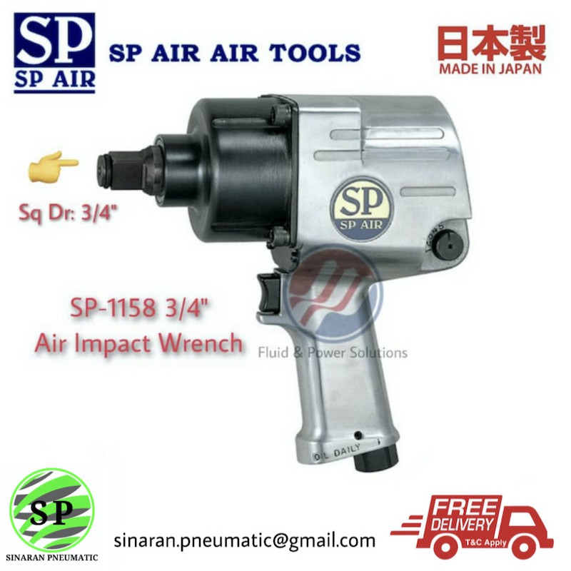 " JAPAN " SP Air Tools 3/4" Dr Sq Heavy Duty Impact Wrench SP-1158 , Single Dog Mechanism, Max ...
