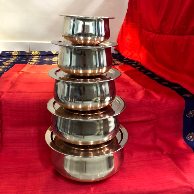 Cooking serve pot 5 sets / Vanachetty / India quality Copper Bottom ...