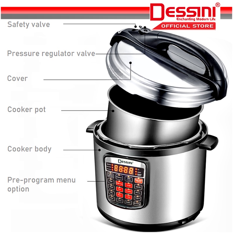 DESSINI ITALY 10IN1 Electric Digital Pressure Cooker Non-stick ...